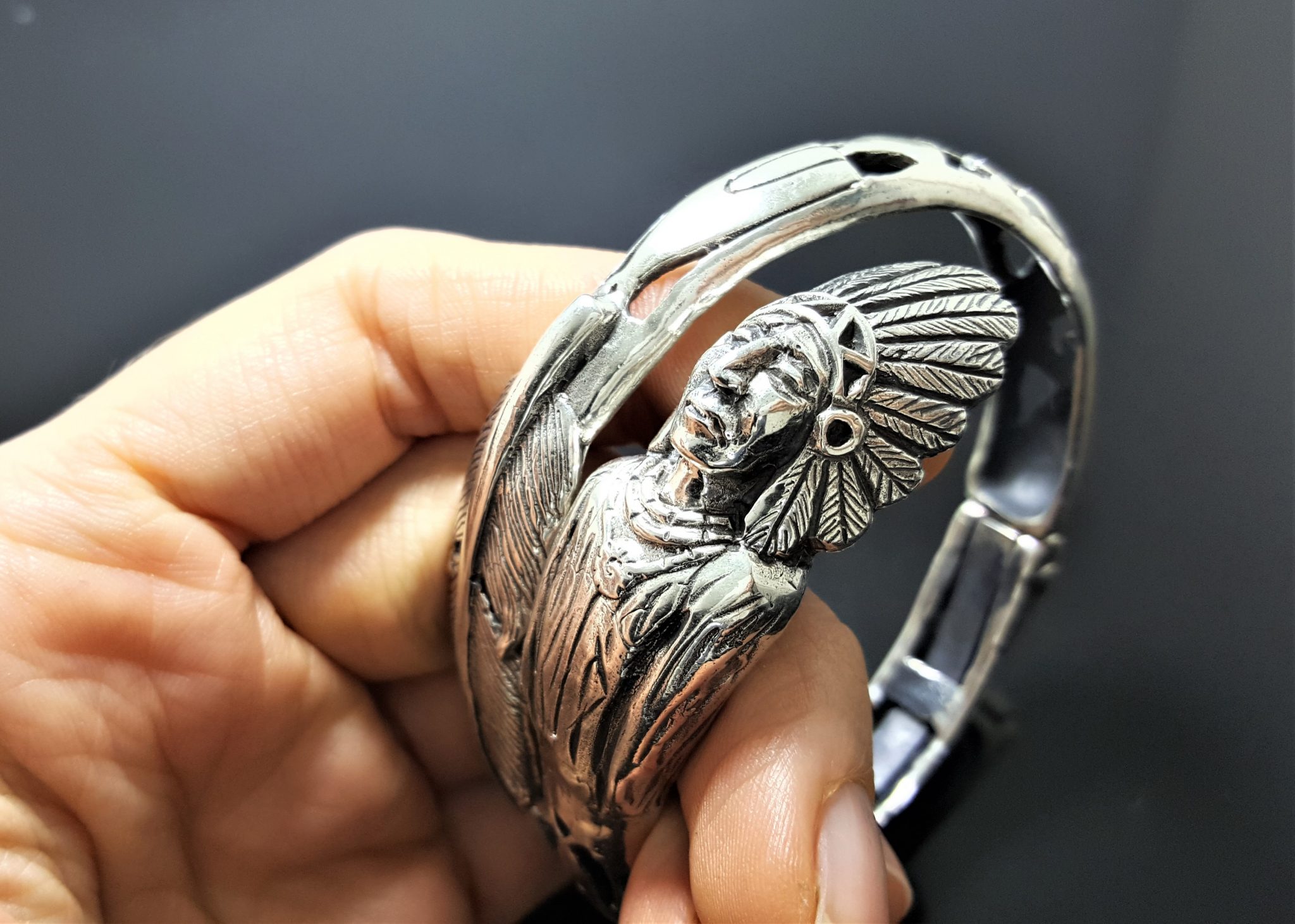 Native American Indian Bracelet 925 Sterling Silver Tribal Chief ...
