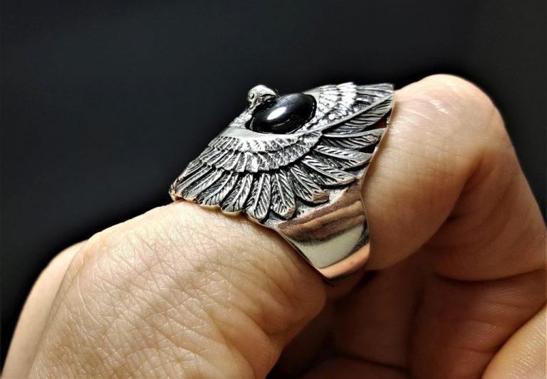 Eagle Ring Sterling Silver 925 Black Onyx Eagles Feather Symbol of ...