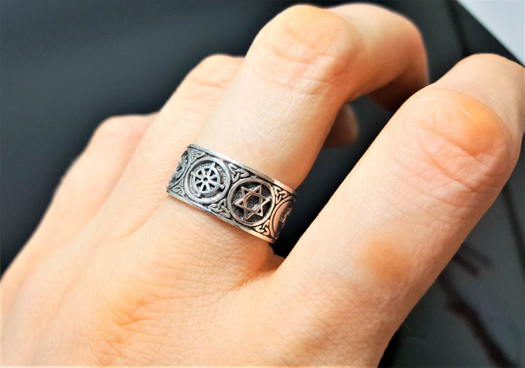 Sterling Silver 925 Ring Sacred Symbols Yin Yang Crecent Moon David's ...
