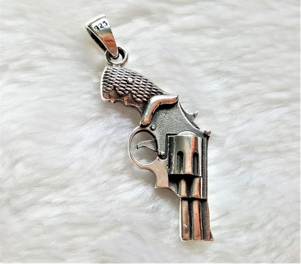 Revolver Gun Pendant 925 Sterling Silver - ELIZ Jewelry and Gems