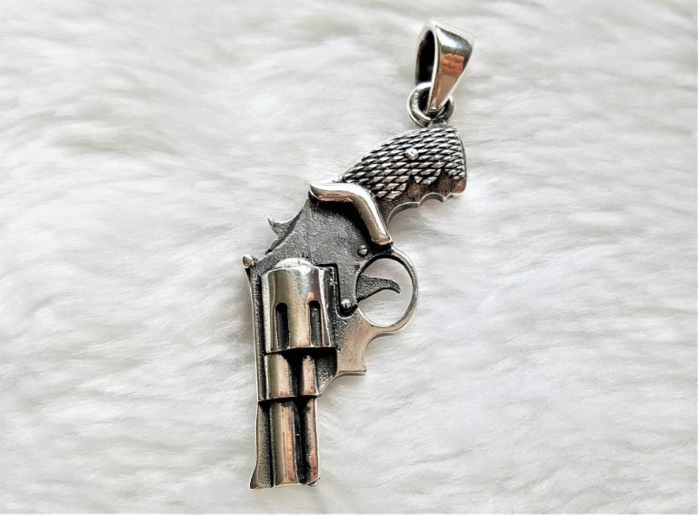 Revolver Gun Pendant 925 Sterling Silver - ELIZ Jewelry and Gems