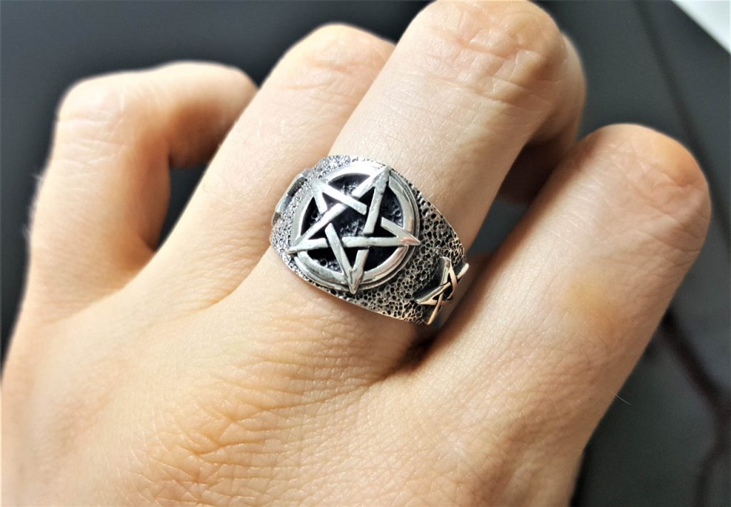 925 Sterling Silver Ring Pentagram Star Pentacle Sacred Symbols 5 ...