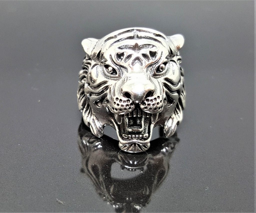 Eliz 925 Sterling Silver TIGER RING Big Cat UNISEX Biker Rocker ...