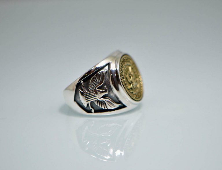 925 Sterling Silver With Brass Inlay U.S. Army Officers Ring Eliz ...