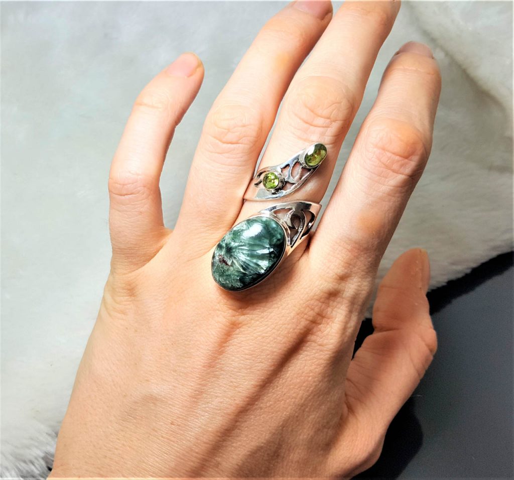 Rare Russian Seraphinite Peridot STERLING SILVER Ring Seraphim Angel ...