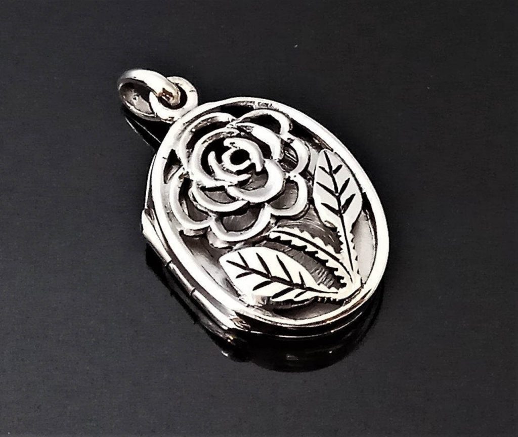 Locket Pendant STERLING SILVER 925 Floral Design Picture Locket Photo ...