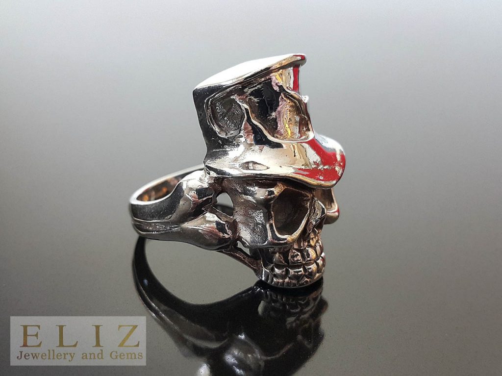 Skull 925 Sterling Silver Top Hat Slash Skull Rocker Biker Goth Ring ...