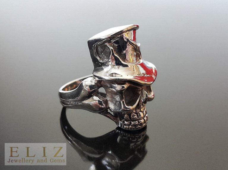 Skull 925 Sterling Silver Top Hat Slash Skull Rocker Biker Goth Ring ...