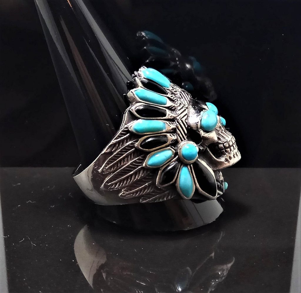 Tribal Chief SKULL Sterling Silver 925 Ring American Indian Warrior ...