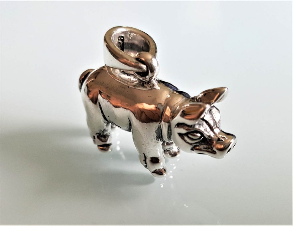 STERLING SILVER 925 Pig Pendant Piglet Chinese Totem Animal Talisman ...