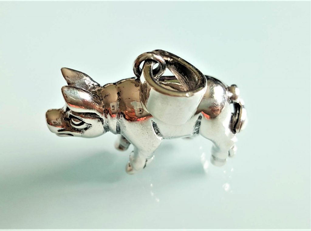 STERLING SILVER 925 Pig Pendant Piglet Chinese Totem Animal Talisman ...