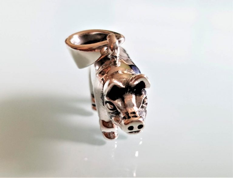 STERLING SILVER 925 Pig Pendant Piglet Chinese Totem Animal Talisman ...