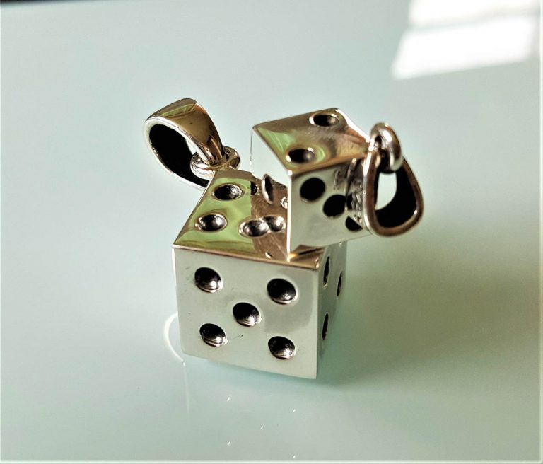 Dice Pendant STERLING SILVER 925 Gambling Dice Gamblers Craps Good Luck ...