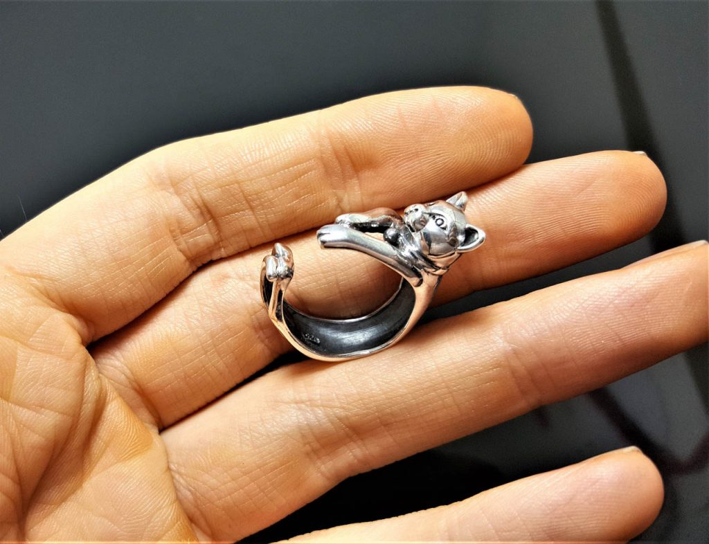 Cat Ring STERLING SILVER 925 Kitten Wrap around finger Cat Lovers ...