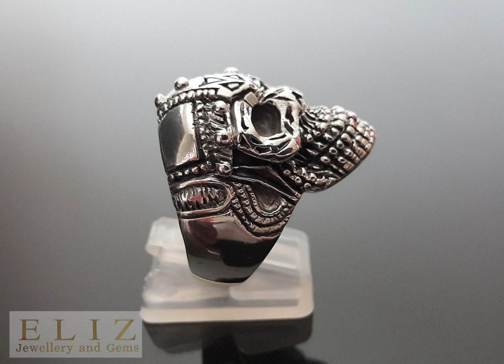 Aztec Tribal Skull .925 Sterling Silver Ring - ELIZ Jewelry and Gems