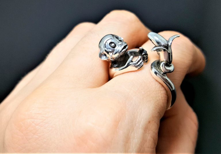 STERLING SILVER 925 Monkey Ring Monkey with Banana Exclusive Design ...