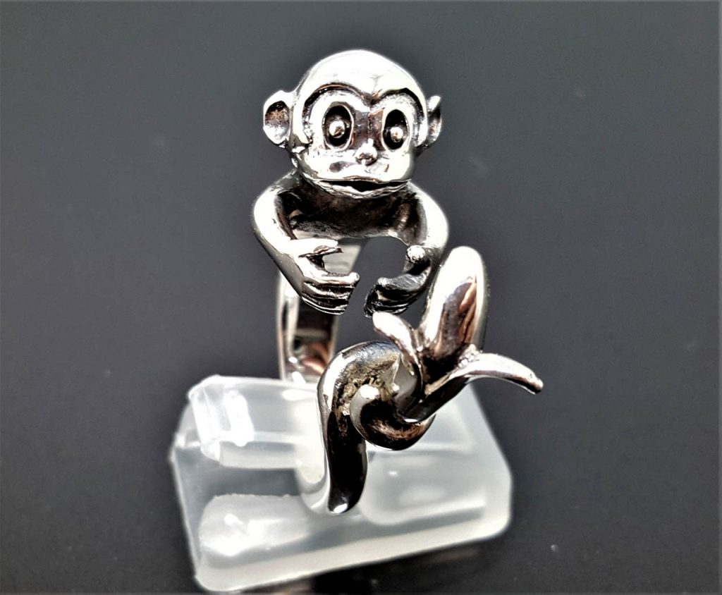 STERLING SILVER 925 Monkey Ring Monkey with Banana Exclusive Design ...