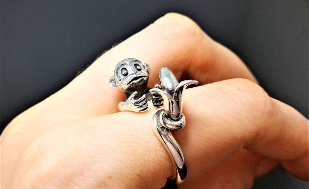 STERLING SILVER 925 Monkey Ring Monkey with Banana Exclusive Design ...
