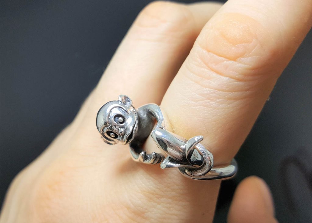 STERLING SILVER 925 Monkey Ring Monkey with Banana Exclusive Design ...