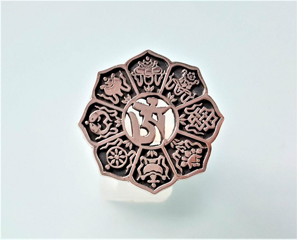 Eliz 925 Sterling Silver Buddha 8 Auspicious Symbols Ring Spiritual ...