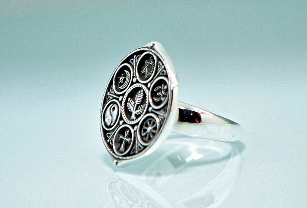 Sacred Symbols Ring 925 Sterling Silver CO-EXIST Yin Yang Crecent Moon ...