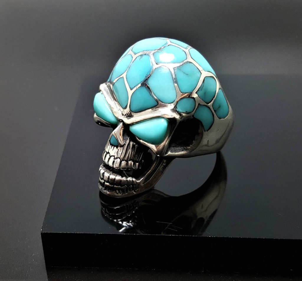 925 Sterling Silver Skull Natural Turquoise Skull Ring Heavy 26 grams ...